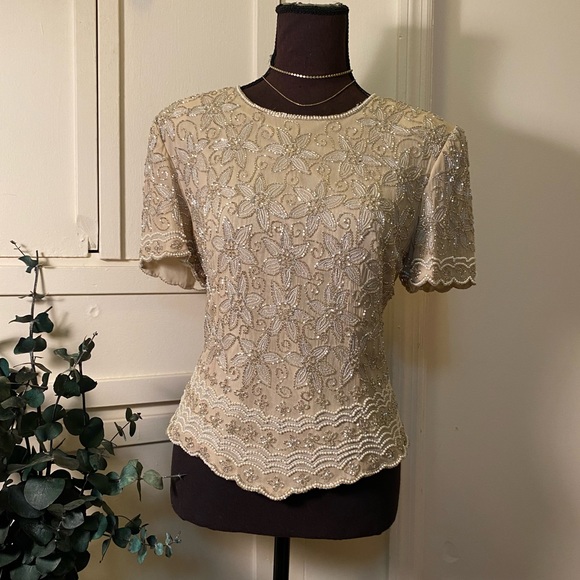 Vintage | Tops | Vintage Champagne And Pearls Beaded Blouse | Poshmark